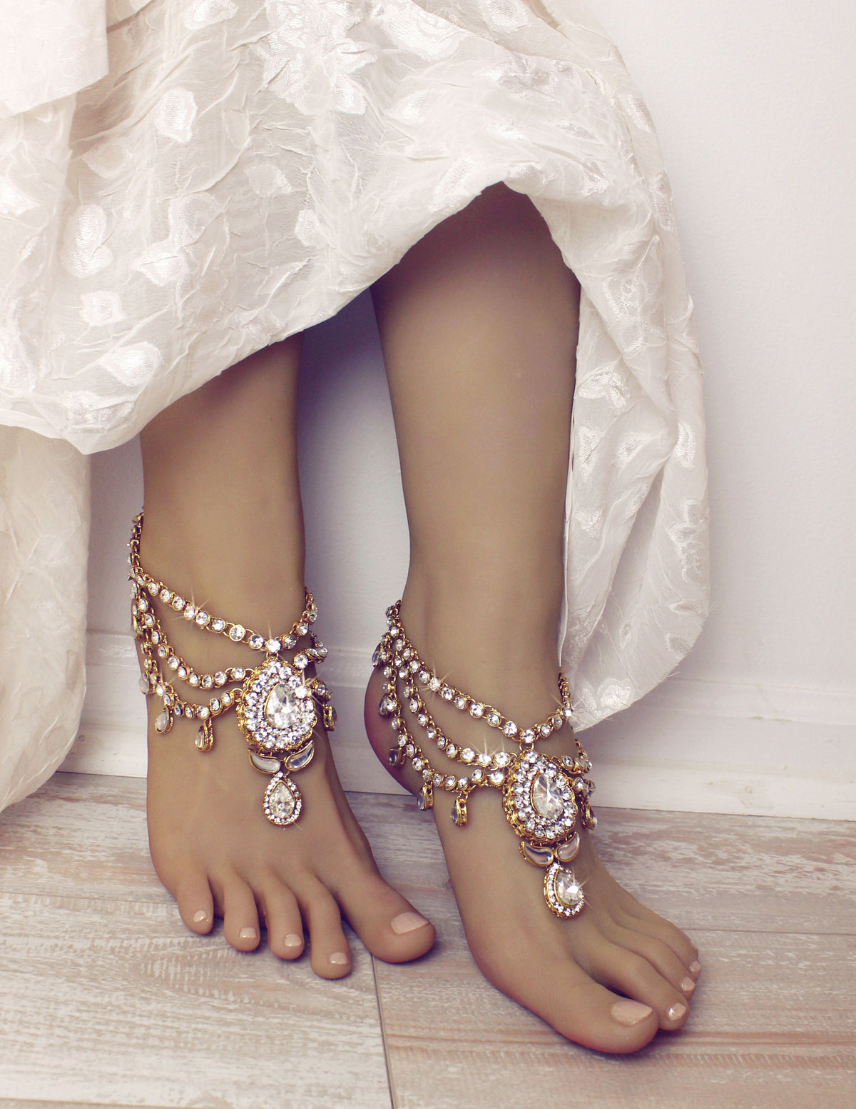 Bali Anklets in Gold Bridal Foot Jewelry for Beach Wedding - Bare Sandals