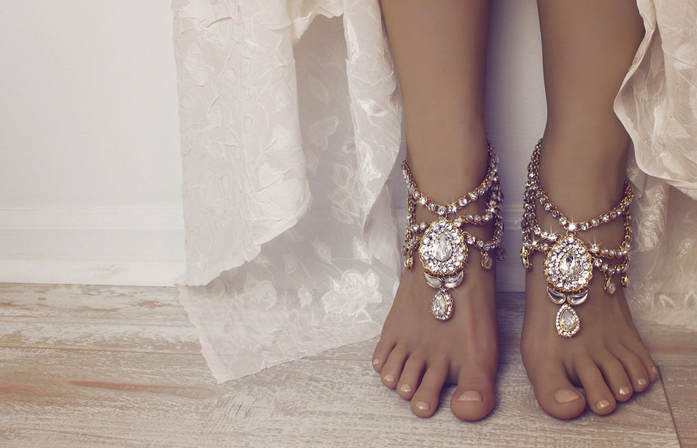 Bali Anklets in Gold Bridal Foot Jewelry for Beach Wedding - Bare Sandals
